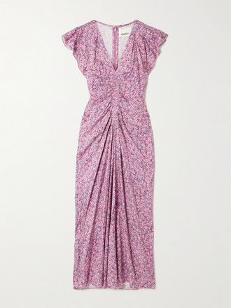 Isabel Marant Lyndsay Midikleid Aus Bedrucktem Satin Mit Raffungen - Pink