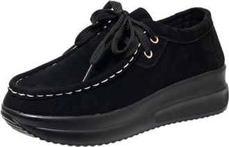 Generic Mocassins pour femme - Coupe large - Style d&eacute;contract&eacute; - Chaussures &eacute;l&eacute;gantes &agrave; lacets - Bout rond - Couleur unie - Talon compens&eacute; - Confortables - Ch