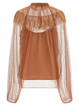 Twin-Set Tulle Plumetis with Lace Flounce Blouse - Caramel
