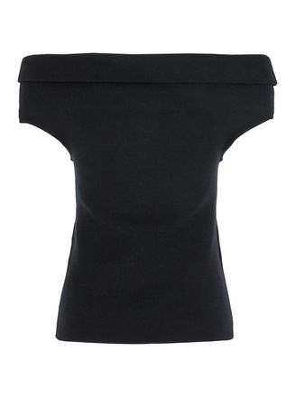Toteme Womens Black Off-Shoulder Double-Knit Top Viscose Tops