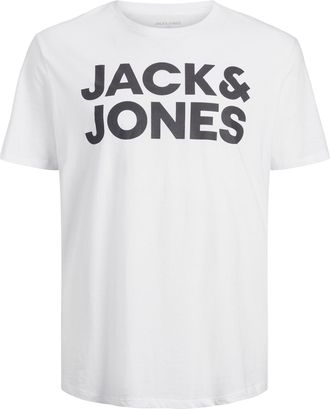 Jack & Jones Herren Rundhals T-Shirt JJECORP Logo - Regular Fit Plussize XXL-8XL, Größe:XXL, Farbe:White Large Print/Black 12158505