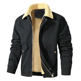 Generic Veste dhiver chaude et décontractée en polaire de coton avec fermeture éclair et col montant pour homme, Noir, XXL