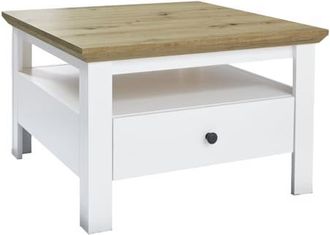 Trendteam Universal - Couchtisch - Artisan Eiche/Weiß - quadratischer Sofatisch im Landhausstil - (BxHxT) 70 x 46 x 70 cm - Kaffeetisch mit Vollauszug Schublade