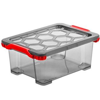Rotho Evo Total Protection Aufbewahrungsbox 11l mit Deckel, lebensmittelechter Kunststoff (PP) BPA-frei, anthrazit/rot, 11l (39.3 x 28.3 x 16.0 cm)
