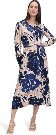 Betty Barclay Damen Hemdblusenkleid mit Bindegürtel 46, Dark Blue/Nature