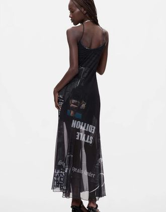 Desigual robe imprim&eacute;e &agrave; bretelles noire-Blanc