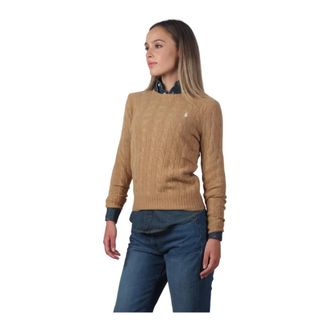 Ralph Lauren Pull col rond en tricot torsad&eacute; camel - M - Femme - Pulls - Brun - Taille: 42 FR
