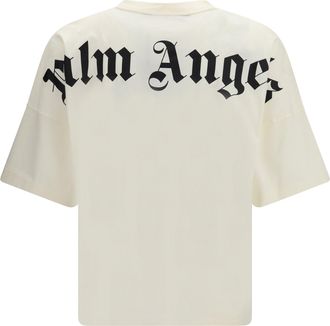 Palm Angels Mens Classic T-Shirt With Back Logo Off White-Black Cotton T-Shirts White/black And Polos