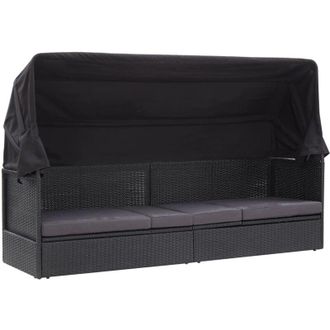 vidaXL Vidaxl - Lit-canap&eacute; dext&eacute;rieur avec auvent R&eacute;sine tress&eacute;e Noir