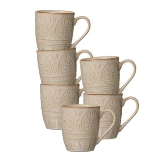 Ritzenhoff & Breker Omara Henkelbecher 6er Set, 400 ml, Kaffeebecher mit orientalischer Relief-Ornamentik, Individuelle Farbverläufe durch Reaktivglasur, Spülmaschinenfes