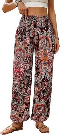 SOLY HUX Pantalon d&eacute;t&eacute; vintage pour femme - Motif cachemire - Pantalon en tissu l&eacute;ger - Pantalon d&eacute;t&eacute; - Tenue de vacances - Pantalon de loisirs - Pantalon d&eacute;co