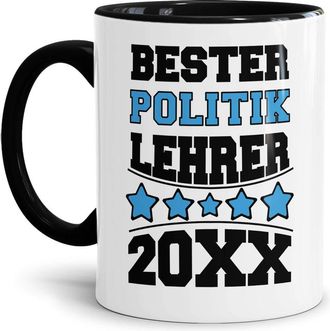Tassendruck Tasse Bester Politik-Lehrer/Schule/Abi/Abschied/Lehrer-Geschenk/Geschenk-Idee/mit Spruch/Innen & Henkel Schwarz