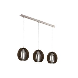 Eglo Pendelleuchte Cossano, 3 flammige H&auml;ngelampe Vintage, Modern, H&auml;ngeleuchte aus Stahl und Holz in Nickel-Matt, Dunkel-Braun, Esstischlampe, Wohnzimmerl
