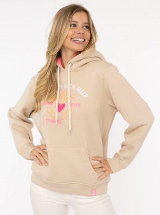 Zwillingsherz Hoodie Fernweh nach Meer mit maritimer Stickerei, K&auml;ngurutaschen