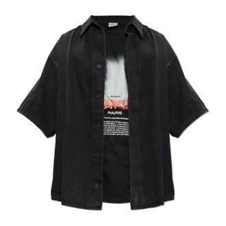 Balenciaga The Door Denim Hybrid Short-Sleeve Shirt - - Shirts - Herren - Schwarzk - M
