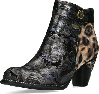 Laura Vita Damen Stiefelette Cowboy Booty mit Leo und Blumenmuster Alcizeeo 17, Gr&ouml;&szlig;e:39 EU, Farbe:Silber