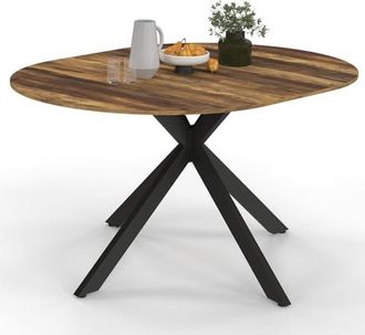 IDMarket Table &agrave; Manger Extensible Ronde Alix 4-8 Personnes Pied araign&eacute;e Noir et Plateau Bois fonc&eacute; Hawkins 110-150 cm