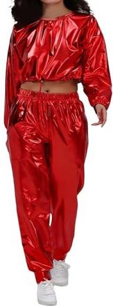 Generic 2026 Tenues de carnaval pour femme, manches longues, brillantes, m&eacute;tallis&eacute;es, hauts, sweatshirts, clubs, tenues de f&ecirc;te, tenue universitaire pour femm