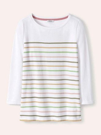 Walbusch T-Shirt Damen Ringelshirt-Softcotton T-Shirt U-Boot-Ausschnitt 3/4-&Auml;rmel Gestreiftes Shirt mit platzierten Ringeln, hautsympathisch