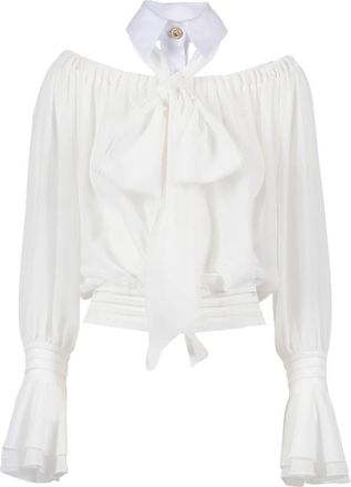 Elisabetta Franchi Femme, Blouses et Chemises, Blanc, Taille: 40 FR Blouse &agrave; Col de Chemise