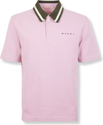 Marni Homme, Tops, Rose, Taille: S Polo &agrave; rayures et logo imprim&eacute; sur le col