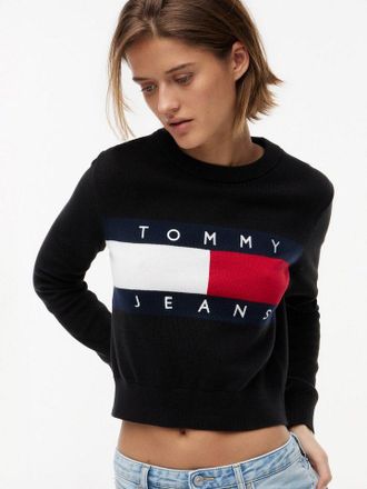 Tommy Jeans Rundhalspullover TJW FLAG CREW NECK SWEATER EXT Baumwolle, Flag Strickmuster