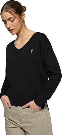 Polo Club Strickpullover schwarz mit V-Kragen und Rigby Go Logo-Stickerei - Damen - 100% Baumwolle