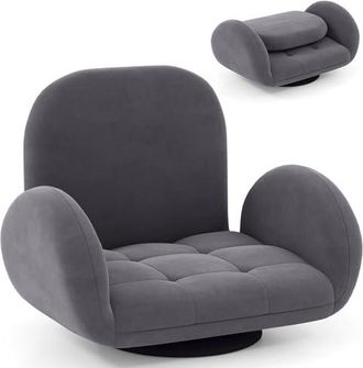 Costway HOMFME Fauteuil Salon Pivotant à 360°avec Dossier et Accoudoir Réglable, Fauteuil Paresseux 1 Place en Tissu Suédé, 72 x 59 x 63 CM, Charge 150 KG, Id