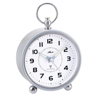 Atlanta Mocassin Großer Funkwecker Retro Design Metallgehäuse Analog Licht Snooze Crescendo Zahlen - 1836/19 (Silber)