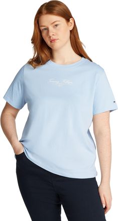 Tommy Hilfiger Damen T-Shirt Kurzarm Script Crew Neck Regular Fit, Blau (Breezy Blue), 46
