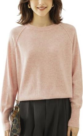 Dissa Pull Cachemire Femme Rose Col Rond Solide Couleur Tricoté en Vrac Manches Longues Fin Pull en Cachemire et Laine,EU 46,RMS33106