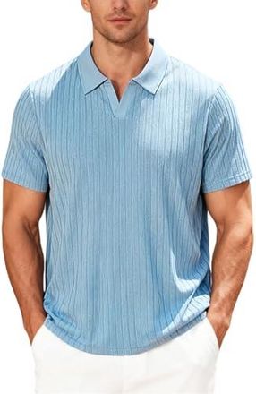 Generic Polo tricot&eacute; c&ocirc;tel&eacute; pour homme avec col en V et manches courtes - Col &agrave; revers - Coupe d&eacute;contract&eacute;e - Confortable - V&ecirc;tements de sport pour homme - Ca