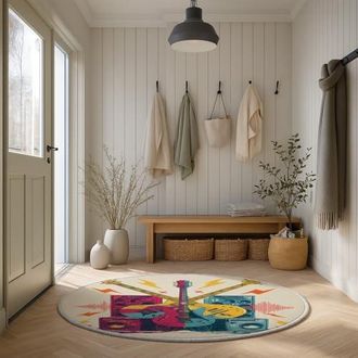 Generic Doux Carpet pour Salon Chambre Dressing Rouge Bleu Illustration Tapis Round Vif Instrument Haut-Parleur Tapis de Salon Decoration Maison pour Salle à 