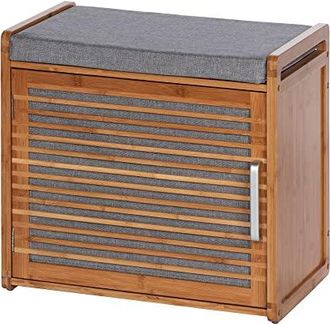 WENKO Schuhschrank Mod. Bahari mit bequemer gepolsterter Sitzfl&auml;che in Grau und 2 Ablagen f&uuml;r bis zu 4 Paar Schuhe aus robustem Bambus Ma&szlig;e 50 x 45 x 33 cm