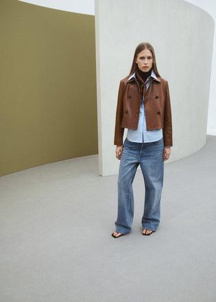 Mango Veste 100 % cuir double boutonnage marron moyen - Femme - XS - MANGO