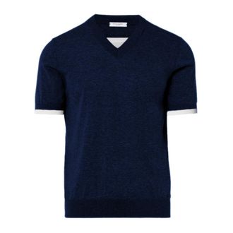 Paolo Pecora Grauer Melange V-Ausschnitt Pullover - - Knitwear - Damen - Blau - XL