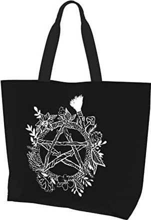 AOOEDM Goth Pentacle Pentagram Wicca Witch Pagan Ladies Canvas Tote Sac &agrave; provisions r&eacute;utilisable