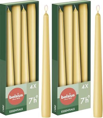 Bolsius Bolsius Glatte Spitzkerzen - Beige - Set 4 St&uuml;ck im Karton - Dekorative Haushaltkerzen - Brenndauer 7 Stunden - Unparf&uuml;mierte - Nat&uuml;rliches Pflanzenwa