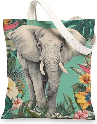 Generic Sac fourre-tout en toile motif éléphant floral, respectueux de lenvironnement, sacs de courses réutilisables, sacs légers inspirés de la nature 33 x 3