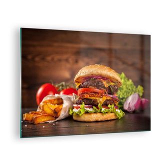 Arttor Bilder auf Glas Hamburger Sandwich Glasbild 70x50cm Wandbilder Dekoration Wohnzimmer Schlafzimmer Küche Deko Klein Wanddeko Bild im Glas Wand Kunstdru