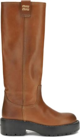 Miu Miu Kniehohe Plateau-Stiefel mit Profilsohle 55mm - Braun