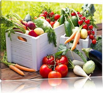 Pixxprint Obst Gemüse Gurke Tomaten Essen Kräuter Dill Lauch Salat Kohl, Größe: 100x70cm, Leinwandbild, fertig gespannt, Wandbild, Dekoration, Kunstdruck, kein 