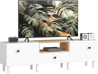 HOMCOM TV-Schrank, TV-St&auml;nder bis zu 70 mit 2 Klappt&uuml;ren, Soft-Close-Scharniere, Schublade, offenes Regal, 8 Beine f&uuml;r Wohnzimmer, Schlafzimmer, 150x35x45 cm