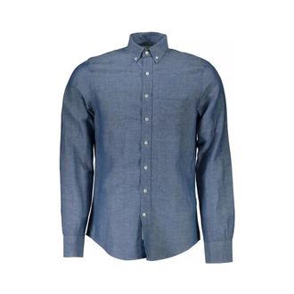 GANT Homme, Chemises, Bleu, Taille: S Chemise Bleue en Coton et Lin pour Homme