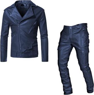 Generic Vestes en cuir synthétique pour homme, revers de moto asymétrique, fermeture éclair, coupe ajustée, manteau de motard 2025, veste et pantalon, vêtemen