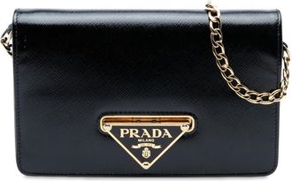 Prada Hobo Bags - Saffiano Vernice Flip Lock Wallet on Chain Clutch - Gr. unisize - in Schwarz - f&uuml;r Damen