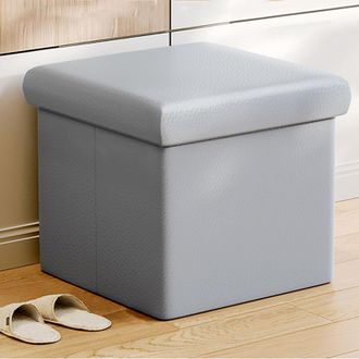 Generic 2er-Set, Klappbar, Rechteckig, Ottomane Mit Stauraum, 25,4 X 25,4 X 25,4 cm, Schuhbank Aus PU-Leder, Fußstütze for Wohnzimmer Und Schlafzimmer (grau)(