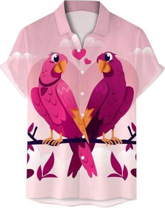 Generic Chemise de Saint-Valentin pour homme - Costume de Saint-Valentin - Coeur &agrave; manches courtes - Coeur Cupidon - Impression cl&eacute; - D&eacute;contract&eacute; - Respirant 