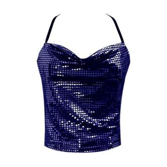 Generic D&eacute;bardeur court &eacute;l&eacute;gant &agrave; paillettes m&eacute;talliques avec col oscillant, bleu, Taille unique