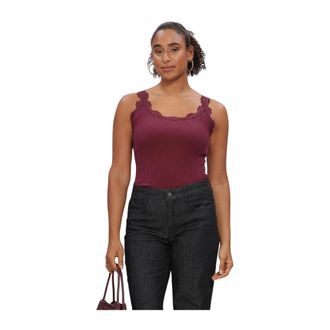 Rosemunde Babette Seiden-Top mit U-Ausschnitt und Spitze - - Tops - Damen - Rot - L